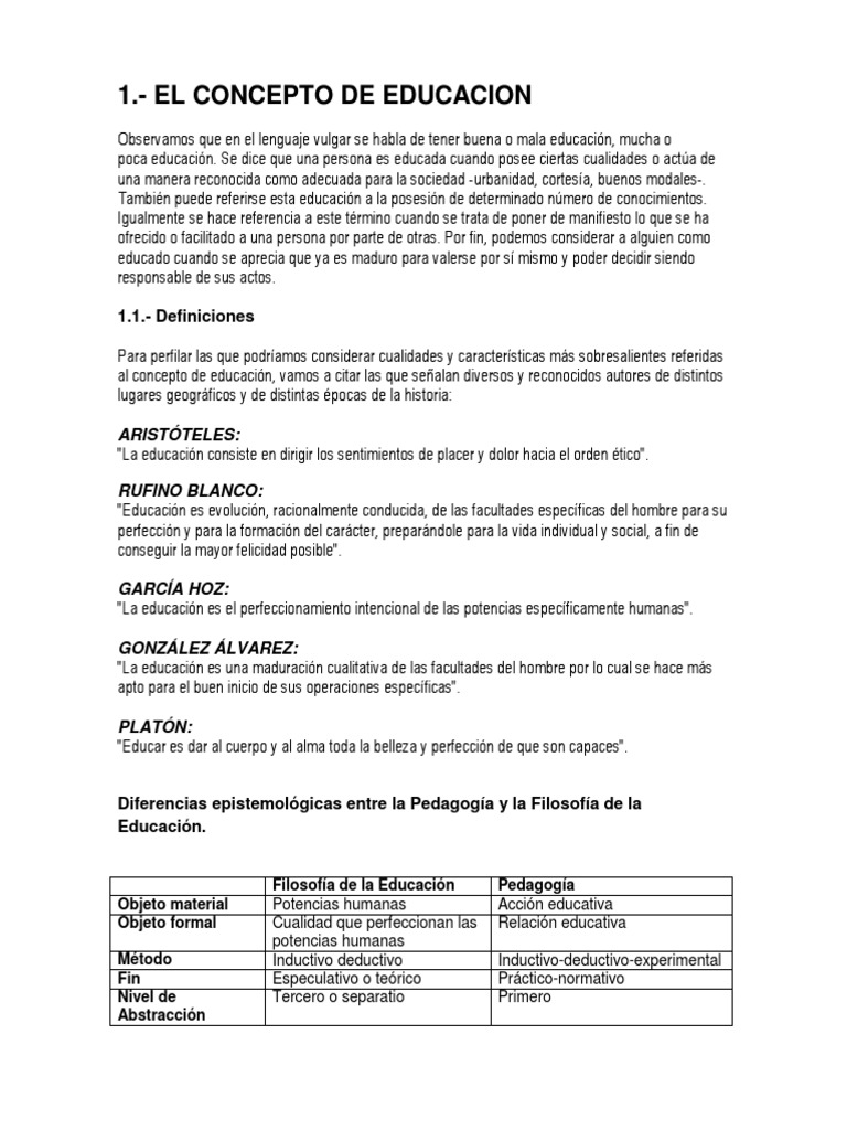 Definición y Concepto de Educación | PDF | Aristóteles | Interacciones ...