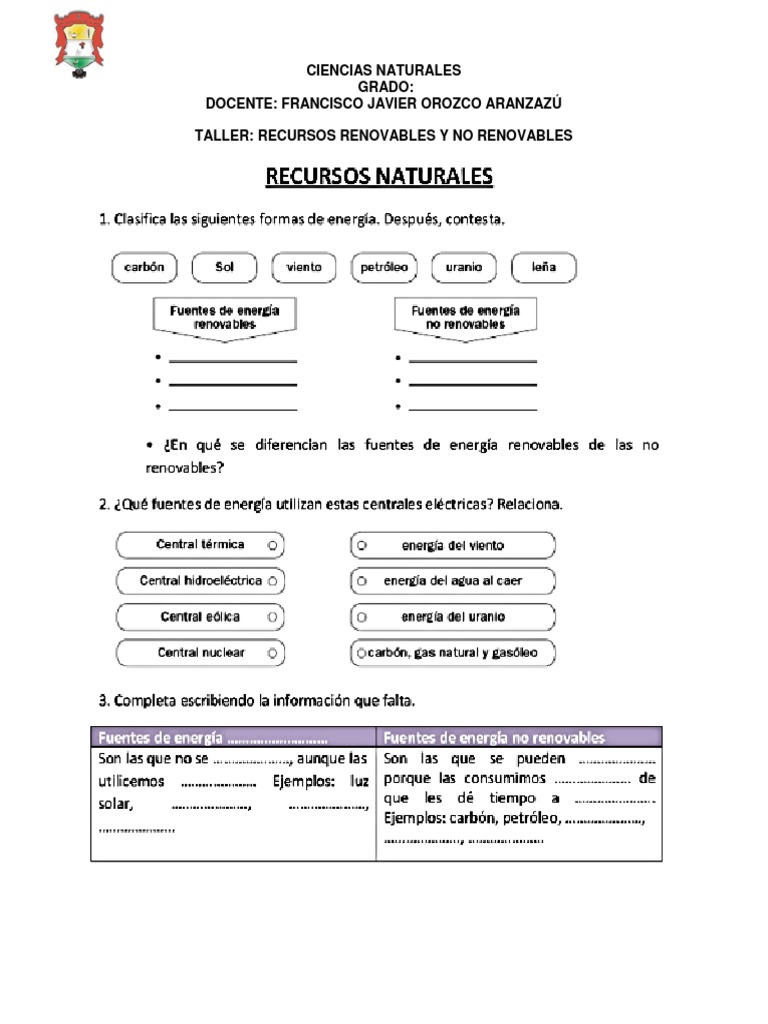 Taller Recursos Renovables y No Renovables | PDF