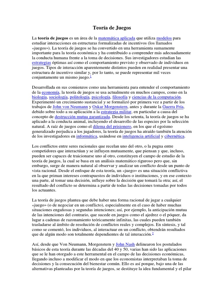 Teoría de Juegos | PDF | Teoría de juego | Combinatoria