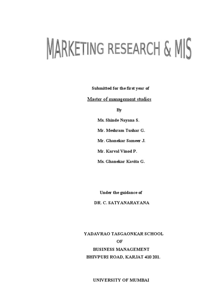 Project of Marketing Management | PDF | Marketing Research | Marketing