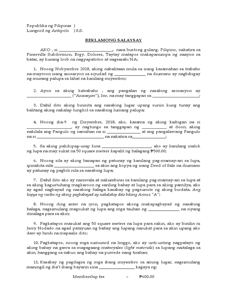 Tagalog Complaint Affidavit | PDF