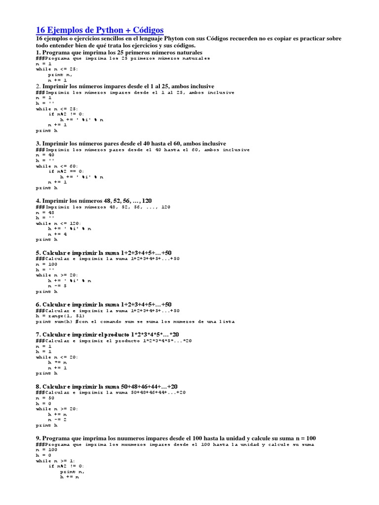 Ejemplos de Python Codigos | PDF | Enseñanza de matemática ...