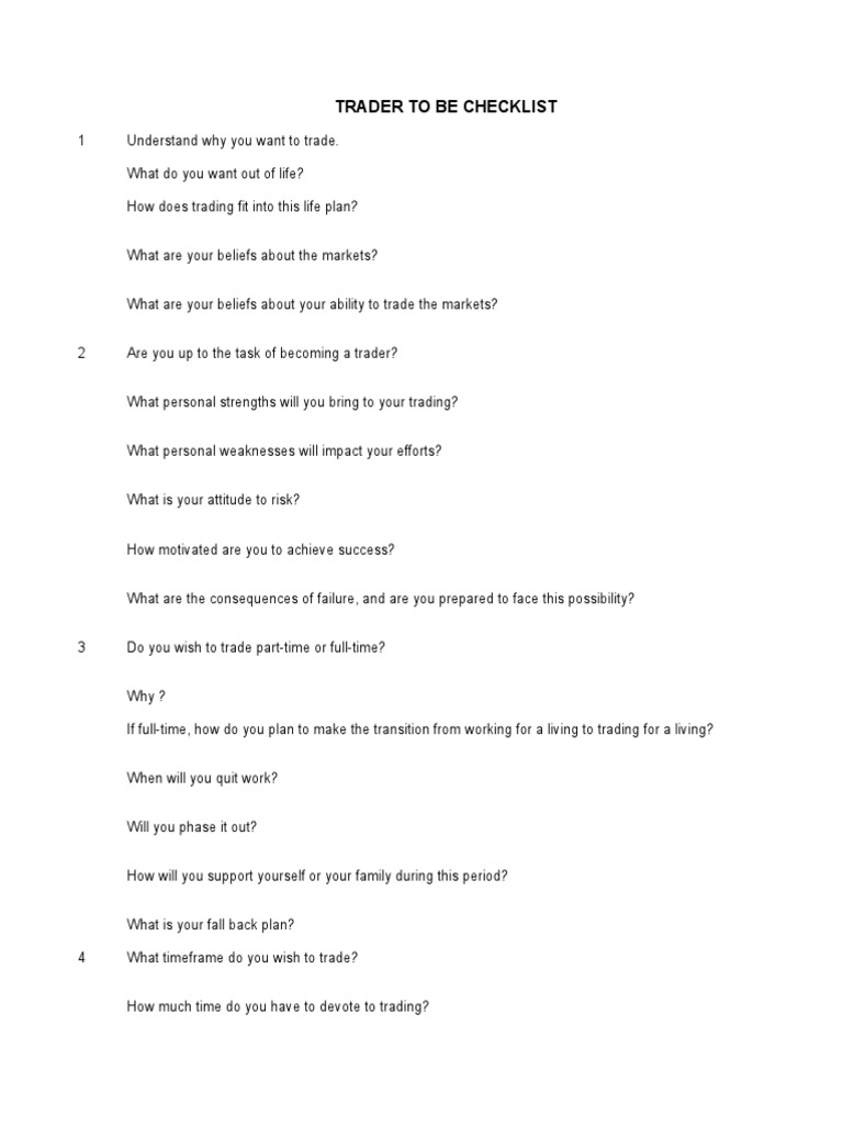 Trader Preparation Checklist | PDF | Market (Economics) | Risk Management