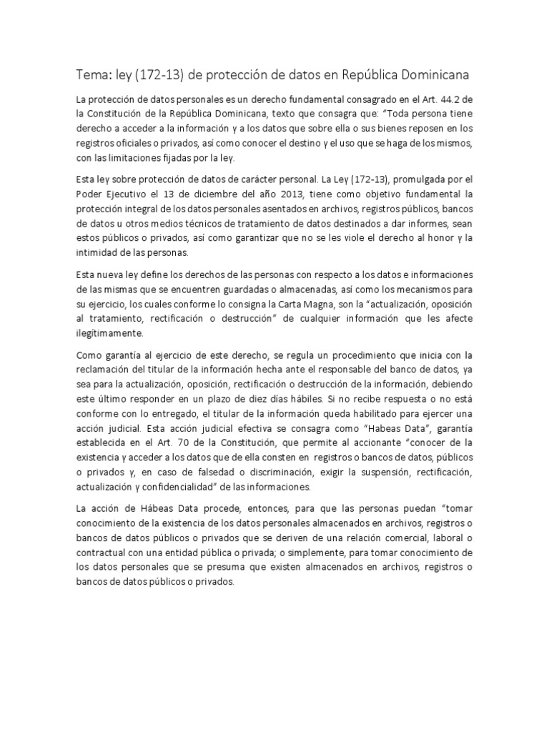 Resumen Ley 172-13 | PDF | Justicia | Crimen y violencia