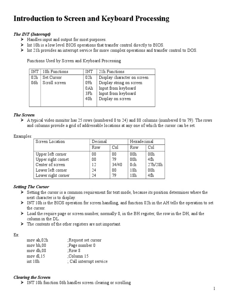 Assembly Introduction To Screen and Keyboard Processing | PDF | Computer Keyboard | Bios