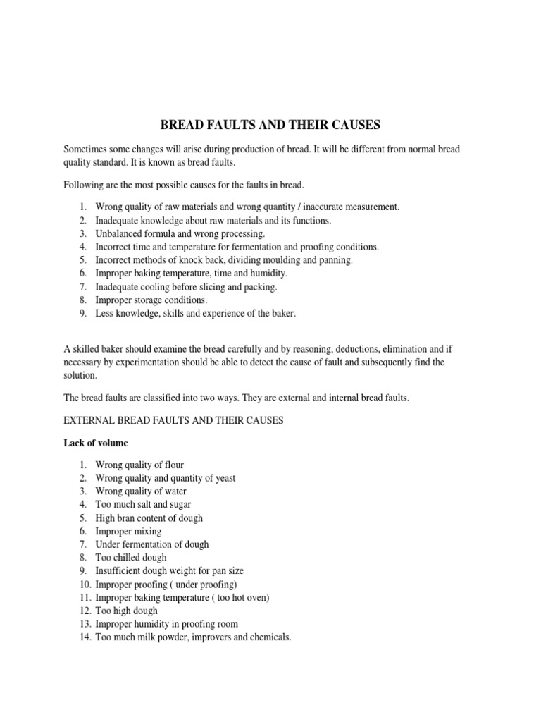 Causes of Common Bread Faults | PDF | Breads | Dough