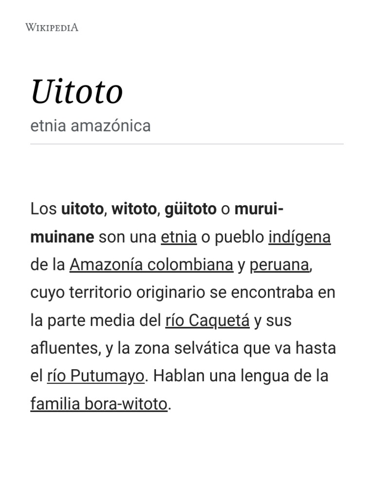 Uitoto - Wikipedia, La Enciclopedia Libre | PDF | río Amazonas | Colombia