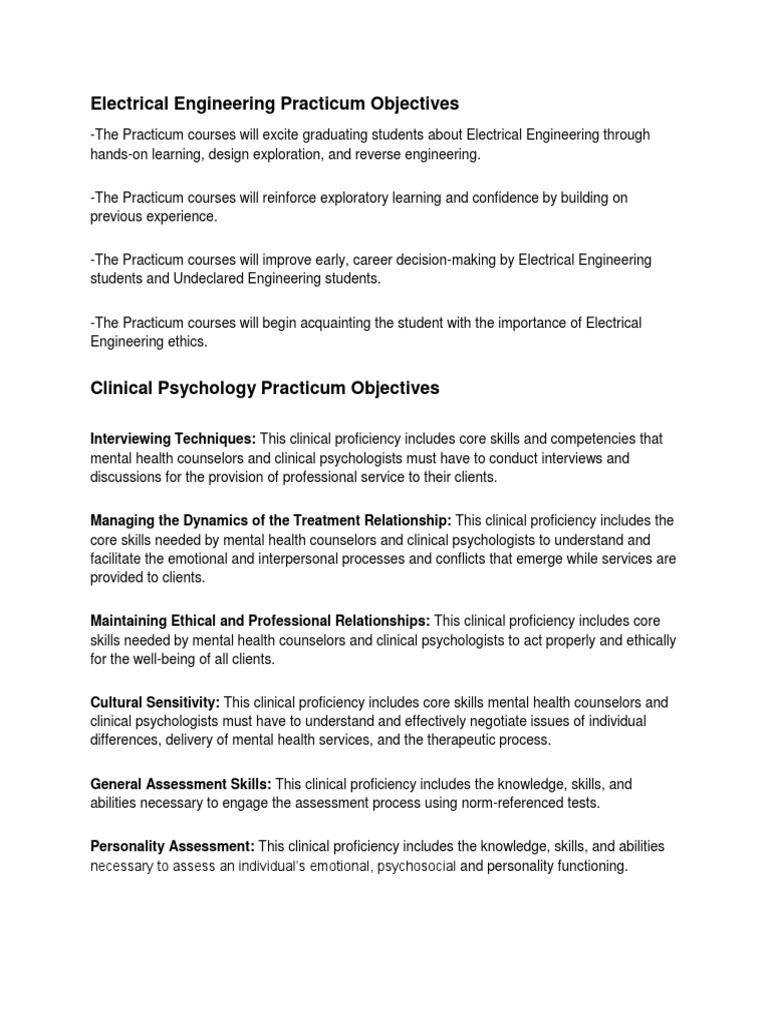 Electrical Engineering Practicum Objectives | PDF | Clinical Psychology ...