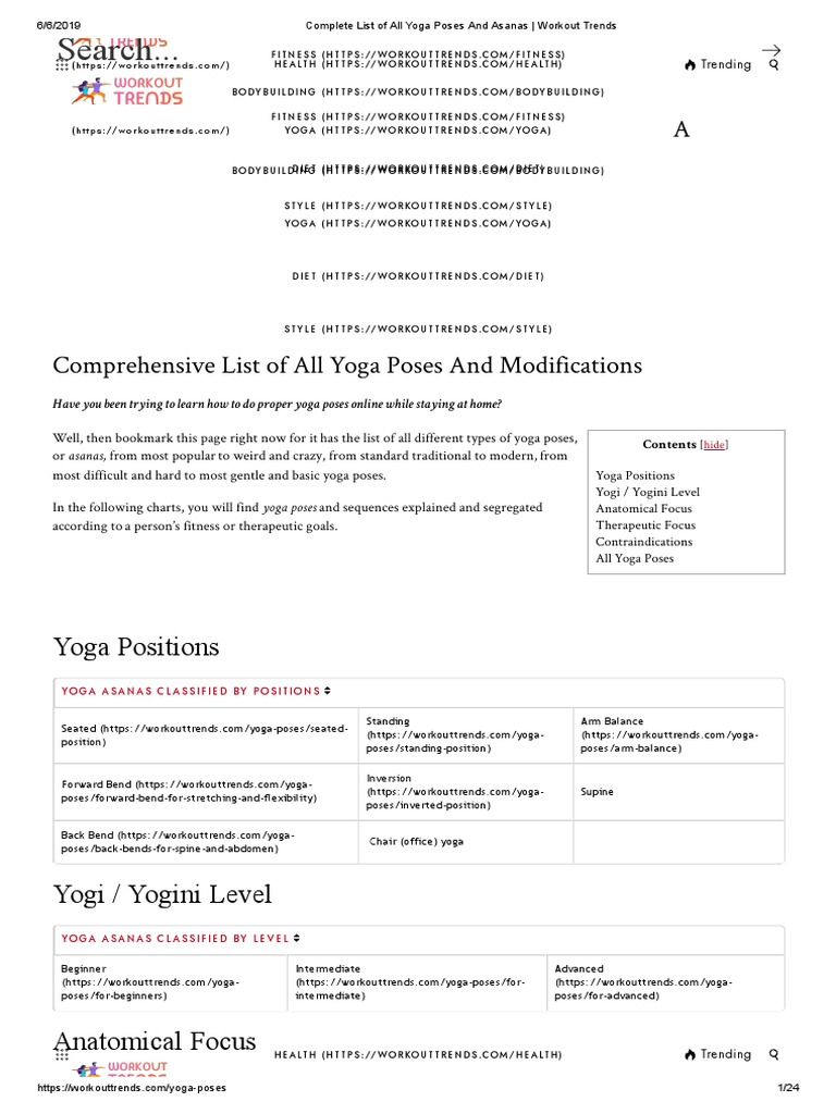 Complete List of All Yoga Poses and Asanas | PDF | Asana | Abdomen