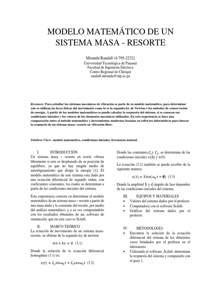 Modelo Matemático de Masa-Resorte | PDF | Masa | Ecuaciones