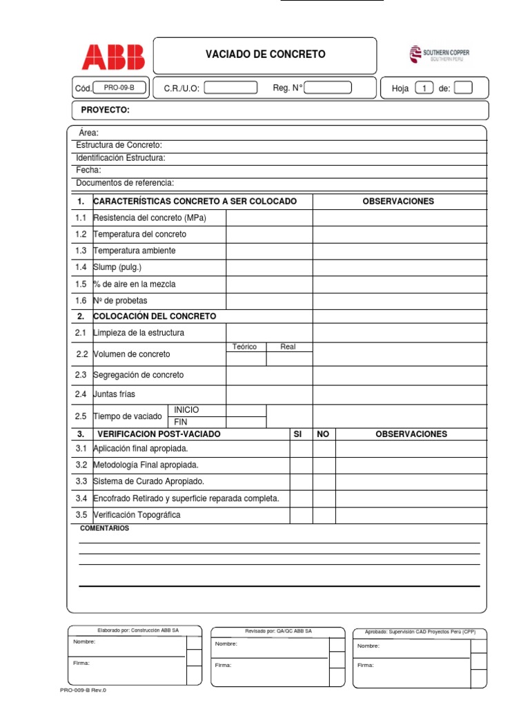 Anexo 4 T19-ABB-CPP-PRO-009-B VACIADO DE CONCRETO PDF | PDF
