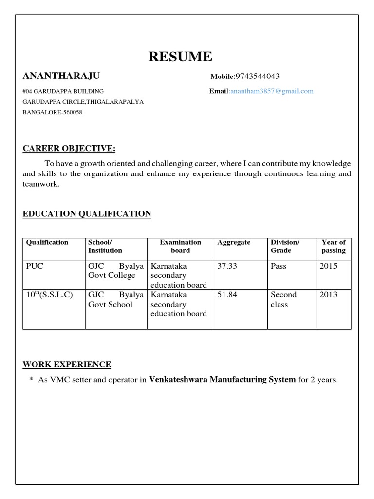 Resume: Anantharaju | PDF | Behavior Modification | Cognition