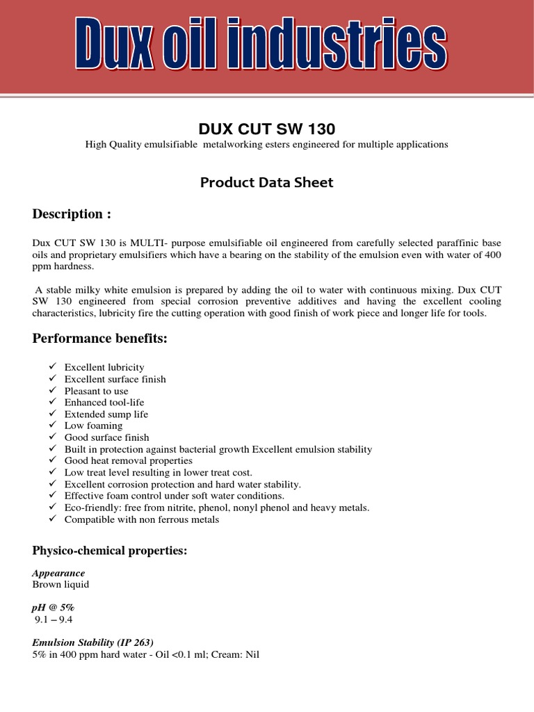 Dux CUT SW 130 | PDF | Emulsion | Foam