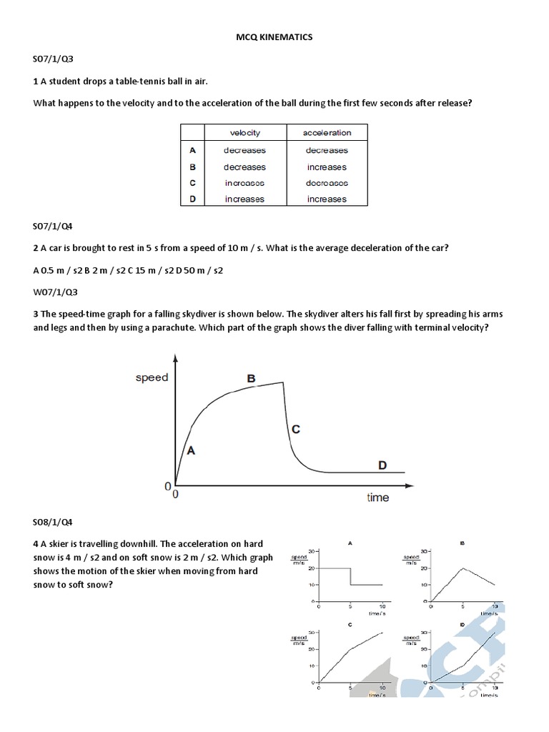 Kinematics Questions | PDF