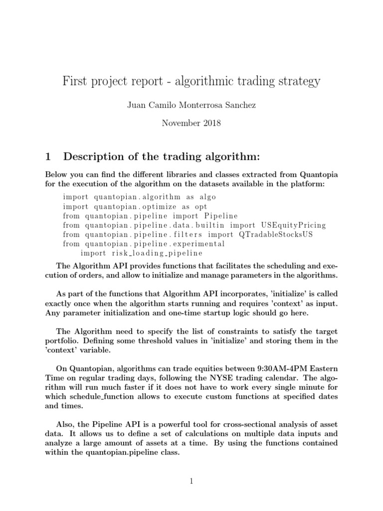 First Project Report Algorithmic Trading Strategy | PDF | Mathematical ...