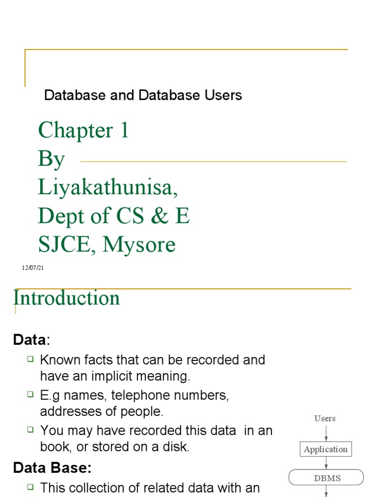By Liyakathunisa, Dept of CS & E SJCE, Mysore: Database and Database Users | PDF | Databases ...