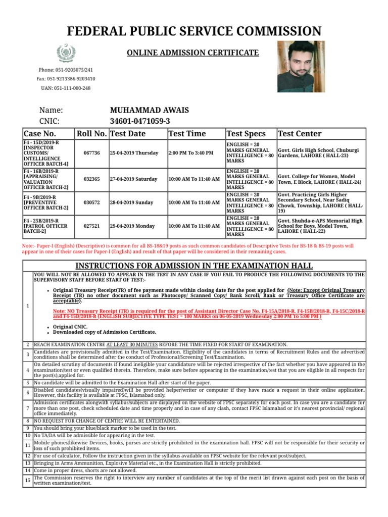 FPSC Tests | Download Free PDF | Receipt | Test (Assessment)