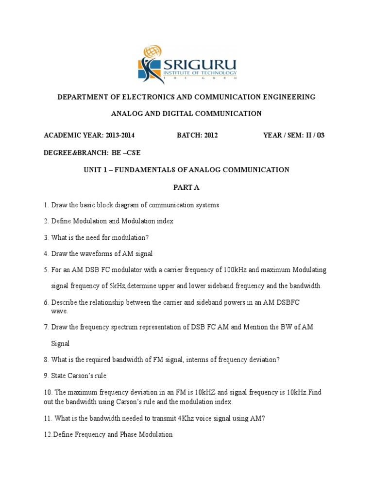Question Bank ADC | PDF | Frequency Modulation | Modulation