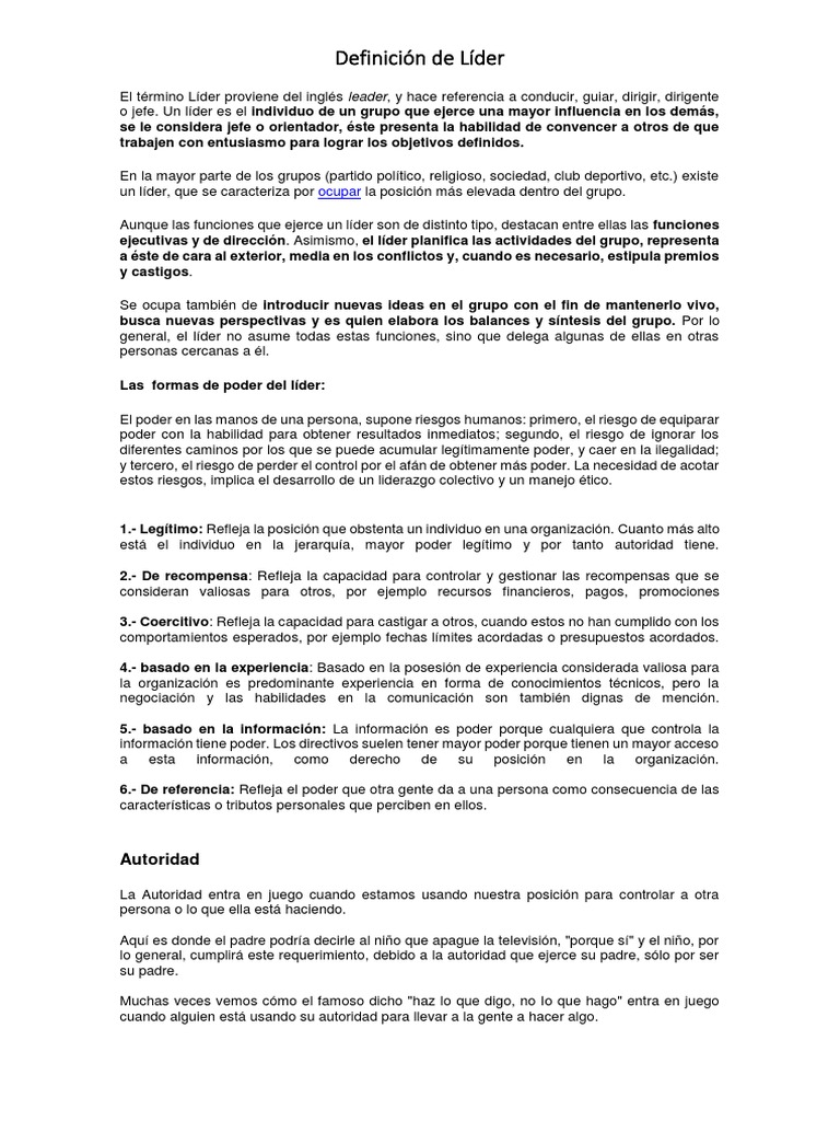 Definición de Líder | PDF | Liderazgo
