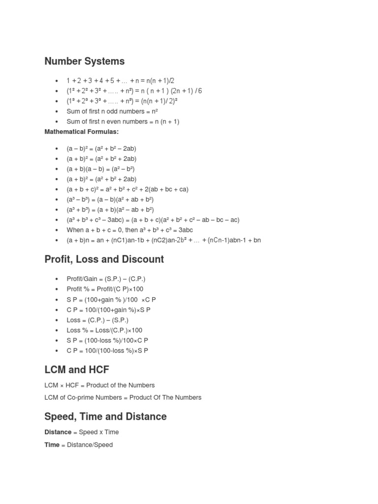 Number Systems: Mathematical Formulas | PDF | Numbers | Mathematical ...