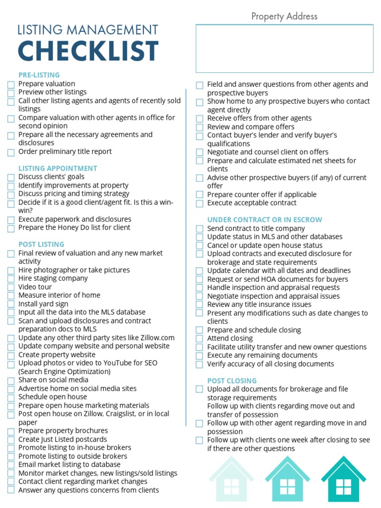 Listing Management Checklist for Realtors | PDF | Real Estate Appraisal ...