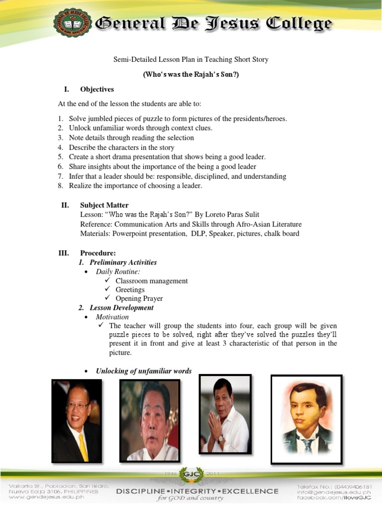 Lesson Plan: Teaching "Rajah’s Son" | PDF | Lesson Plan | Teachers