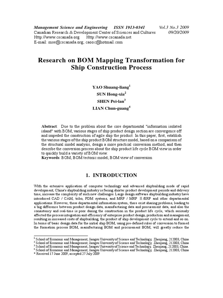 Research On BOM Mapping Transformation For Ship Construction Process ...