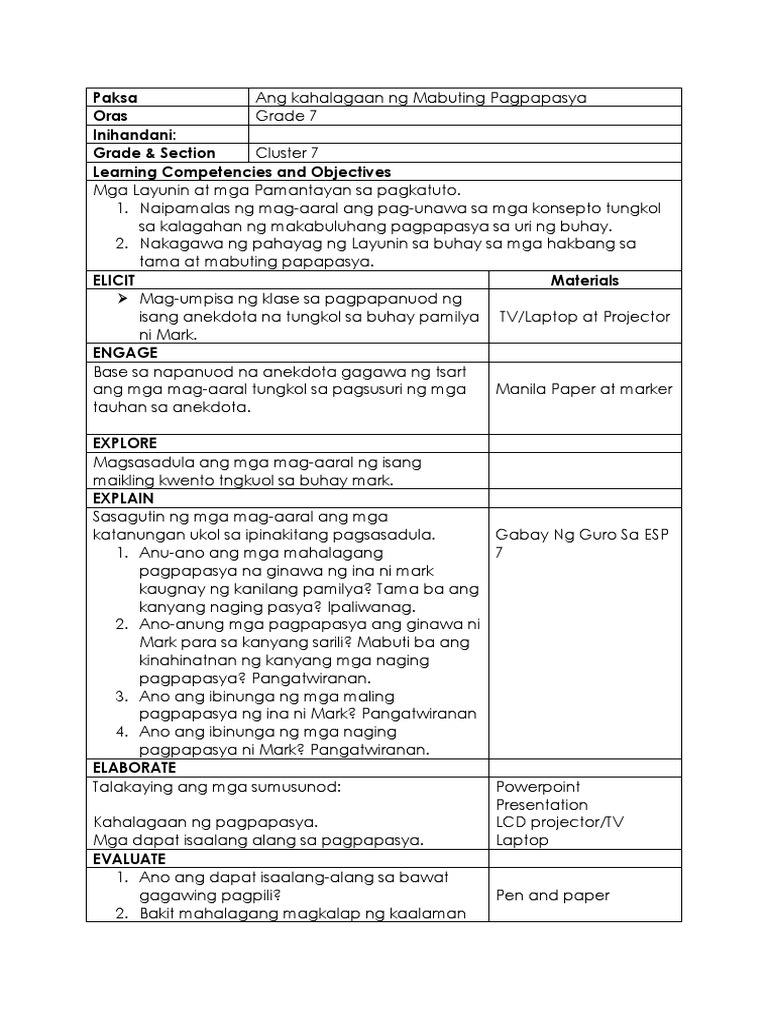 Lesson Exemplar in Esp Module 14