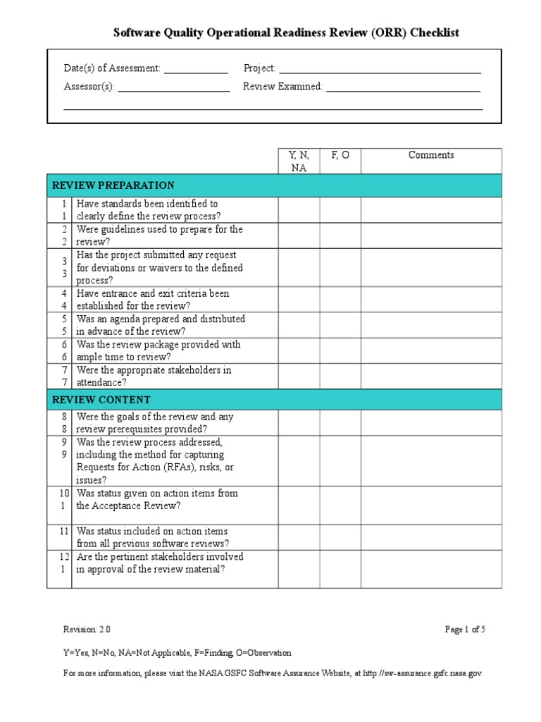 Software Quality Operational Readiness Review (ORR) Checklist | PDF ...