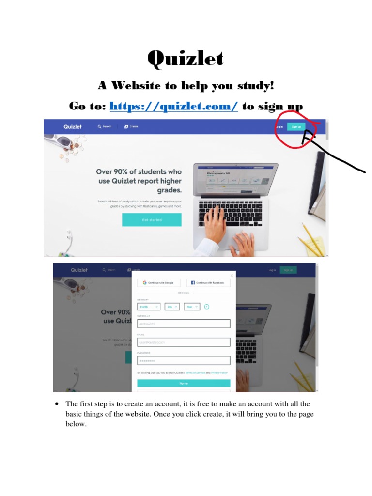 Quizlet: A Website To Help You Study! Go To: To Sign Up | PDF ...