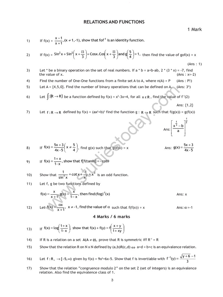 0 Relations And Functions Pdf Integer Mathematical Logic