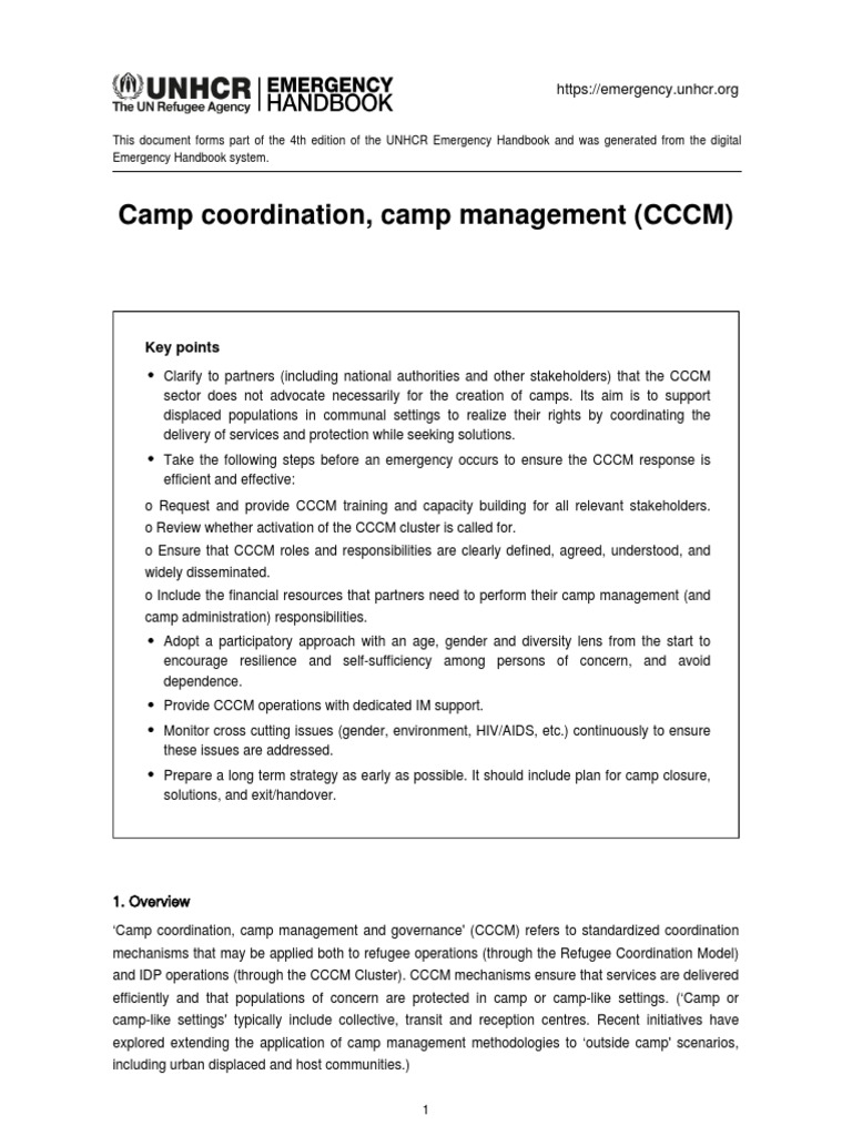 Camp Coordination, Camp Management (CCCM) : Key Points | PDF | Internally Displaced Person ...