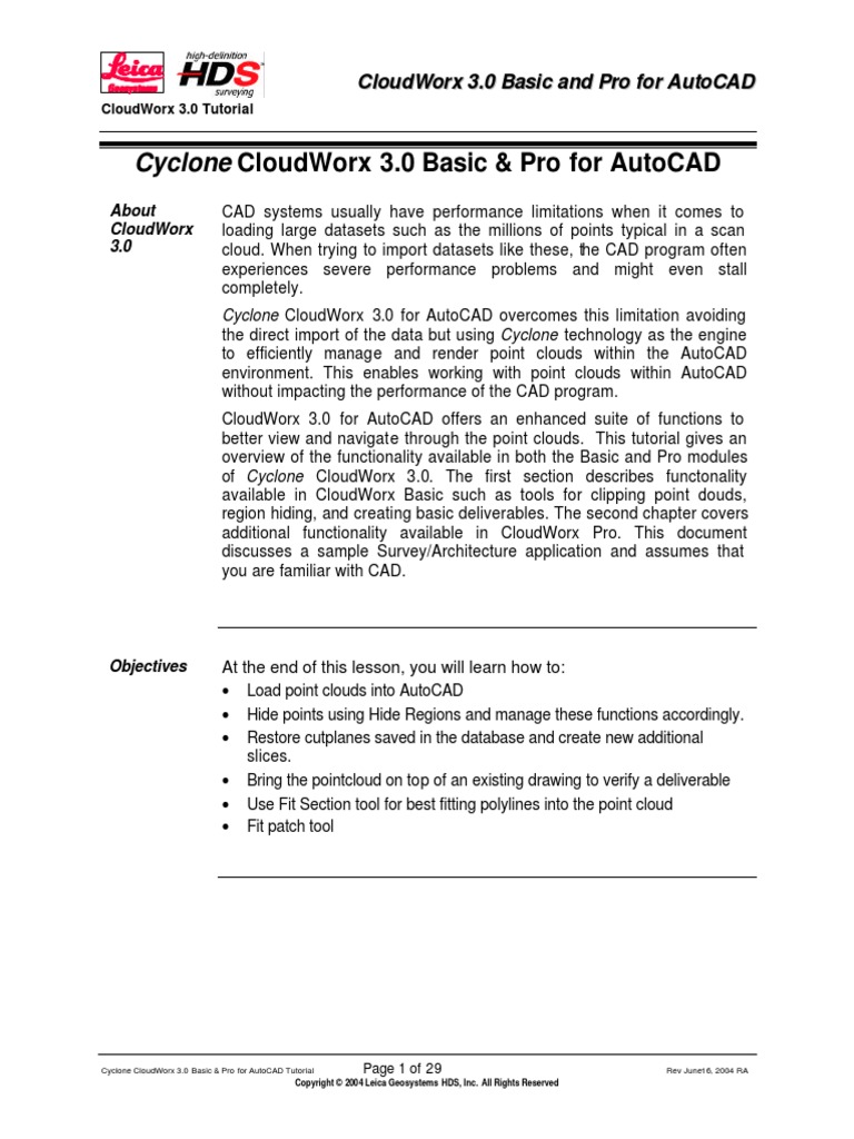 Cyclone Cloudworx 3.0 Basic & Pro For Autocad: C L O U D W O R X 3 - 0 ...