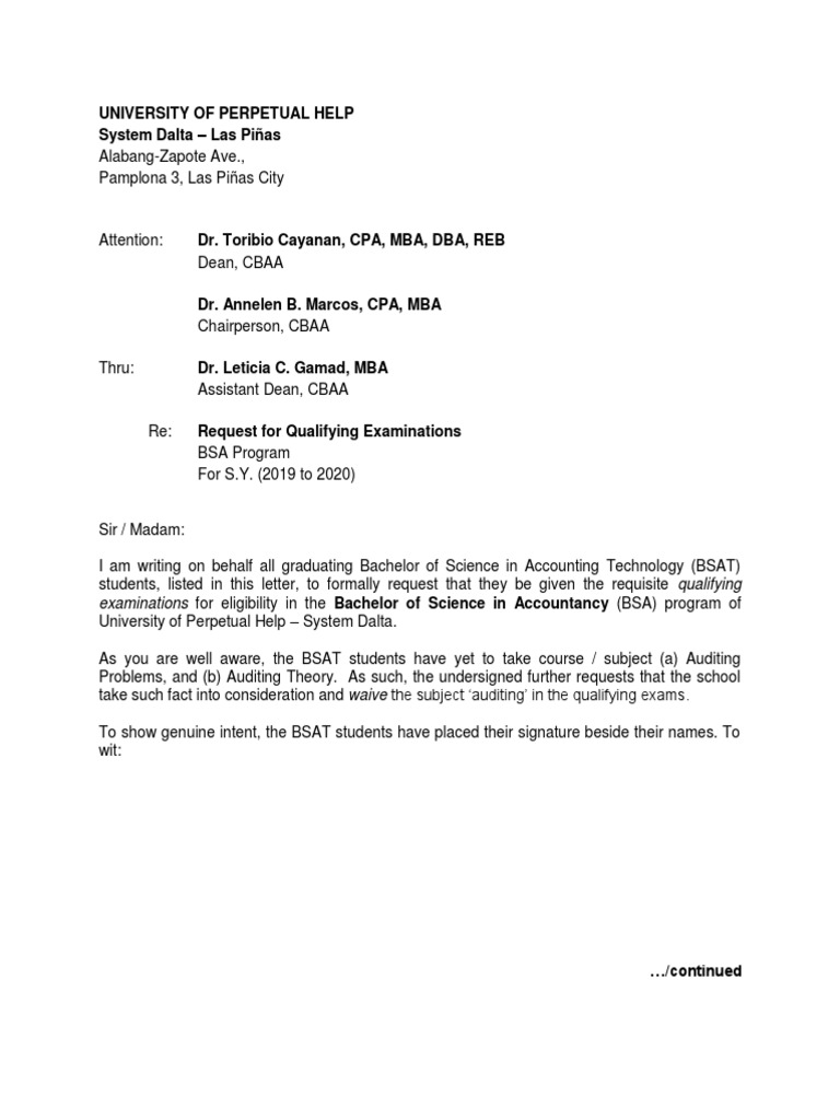 Letter Request UPH Qualifying Exam | PDF | Vocational Education ...