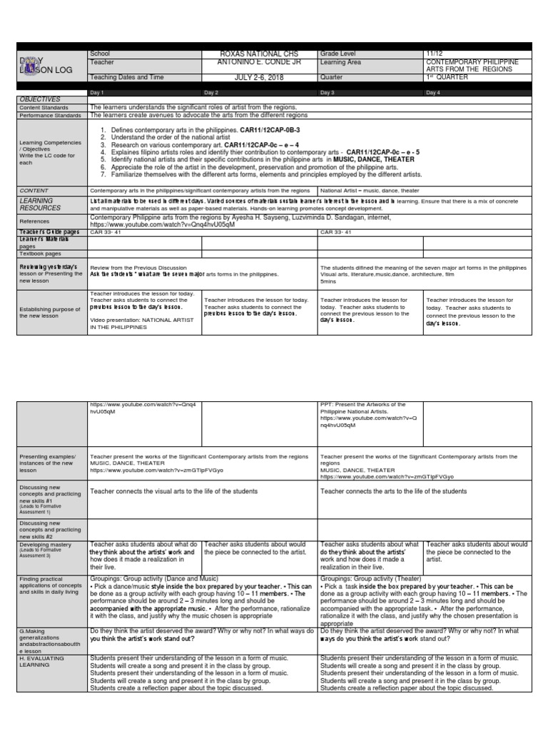 DLL WK 3 Contemporary Philippine Arts From The Regions | PDF | Teachers ...