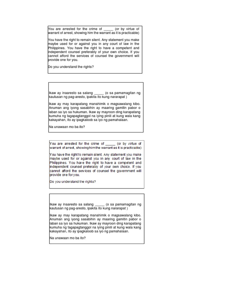 Miranda Warning Card | PDF