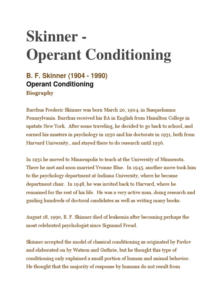 B.F. Skinner (Operant Conditioning Theory) | PDF | Reinforcement ...