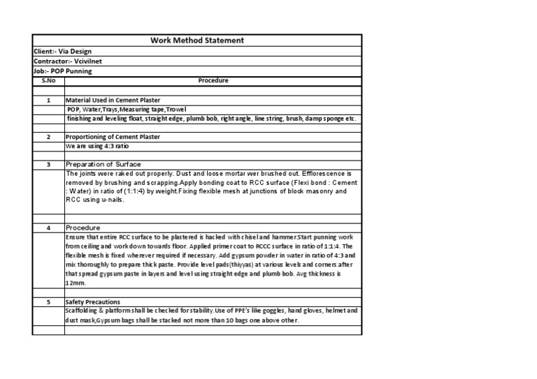 POP Punning Work Method Statement | PDF