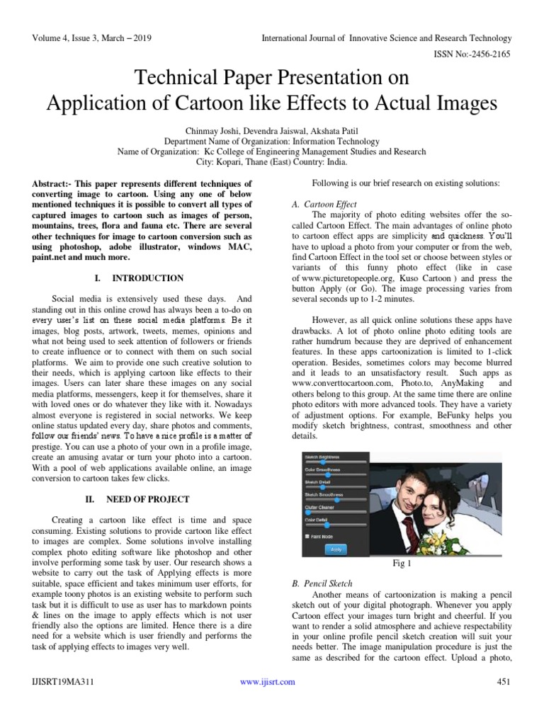 Technical Paper Presentation On Application of Cartoon Like Effects To ...