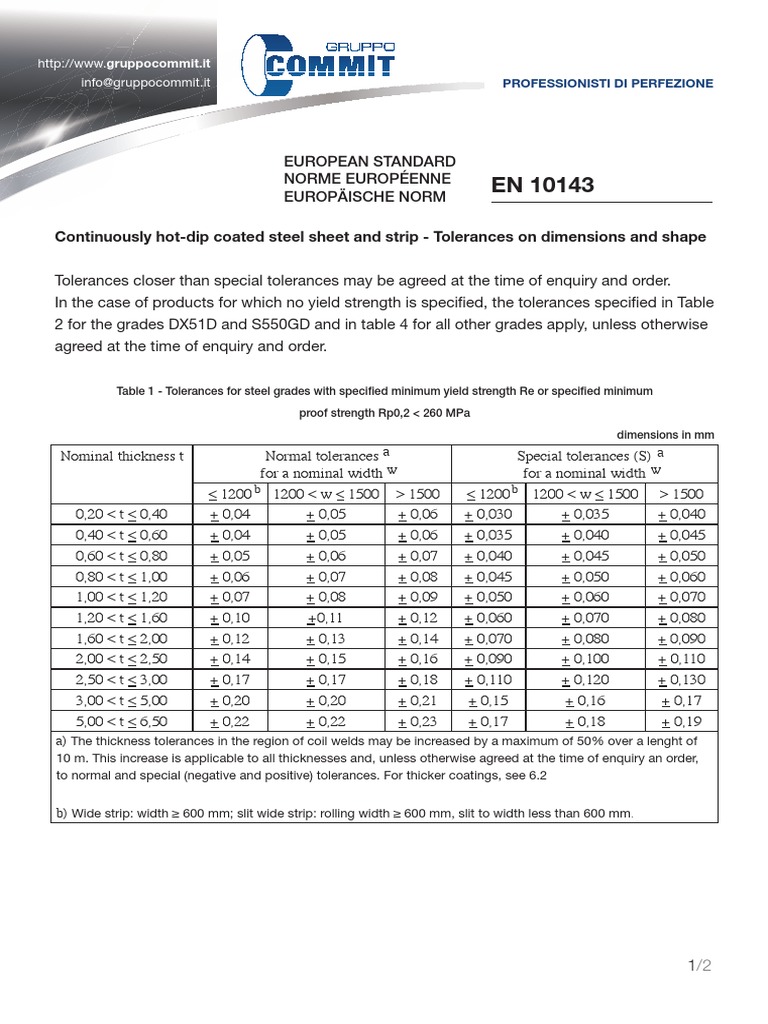 Continuously Hot-Dip Coated Steel Sheet and Strip - Tolerances On Dimensions and Shape | PDF ...