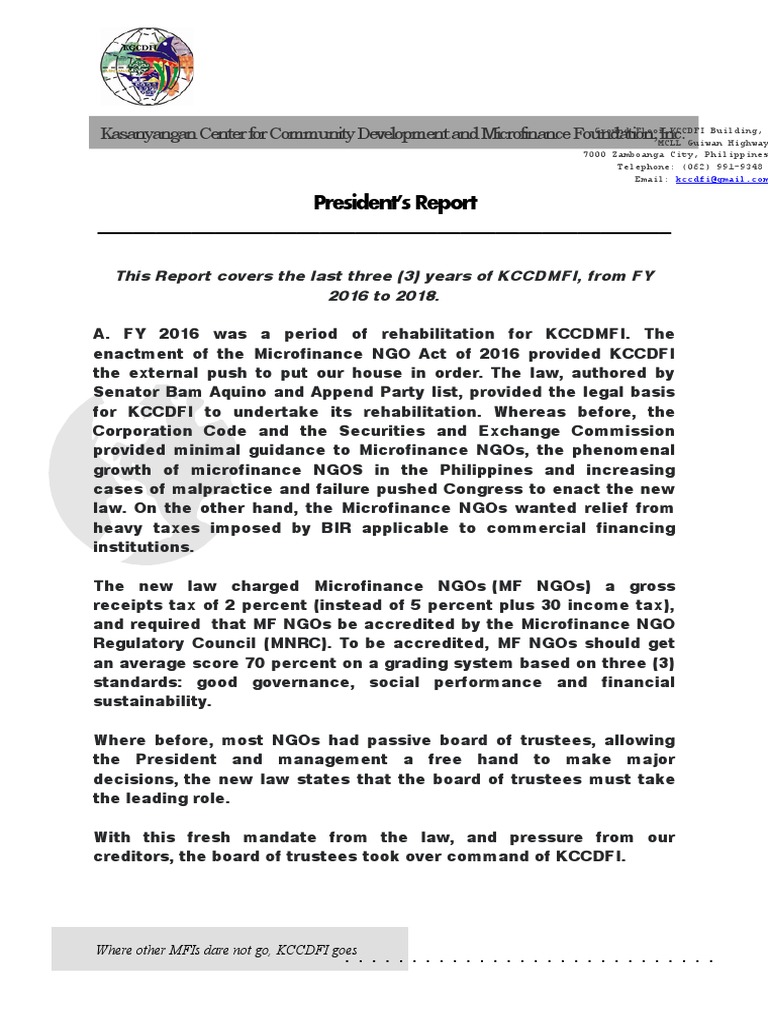 President's Report | PDF | Microfinance | Loans