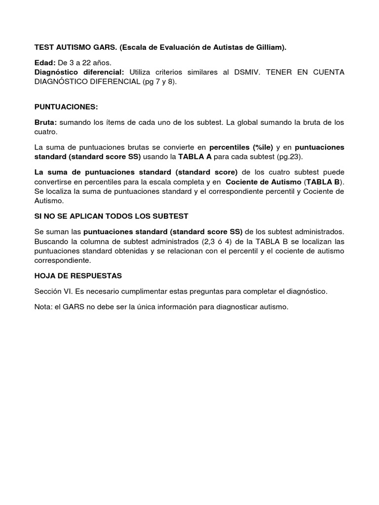 TEST GARS Corrección | PDF
