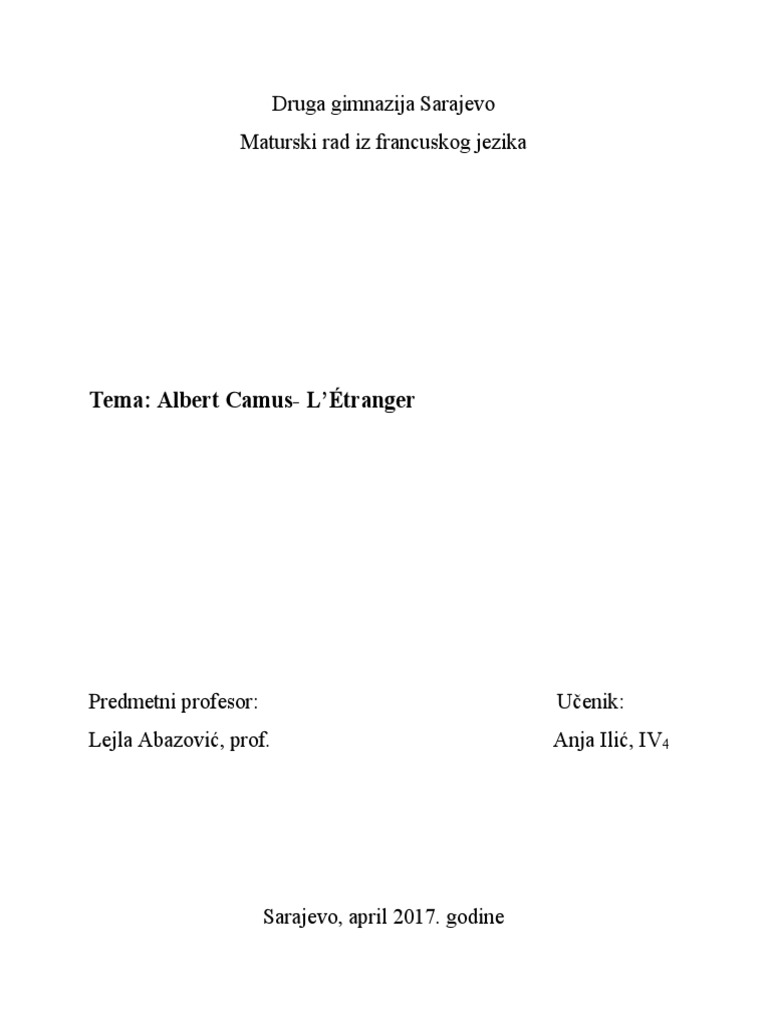 Analyse de "L'Étranger" de Camus | PDF | Albert Camus | Existentialisme