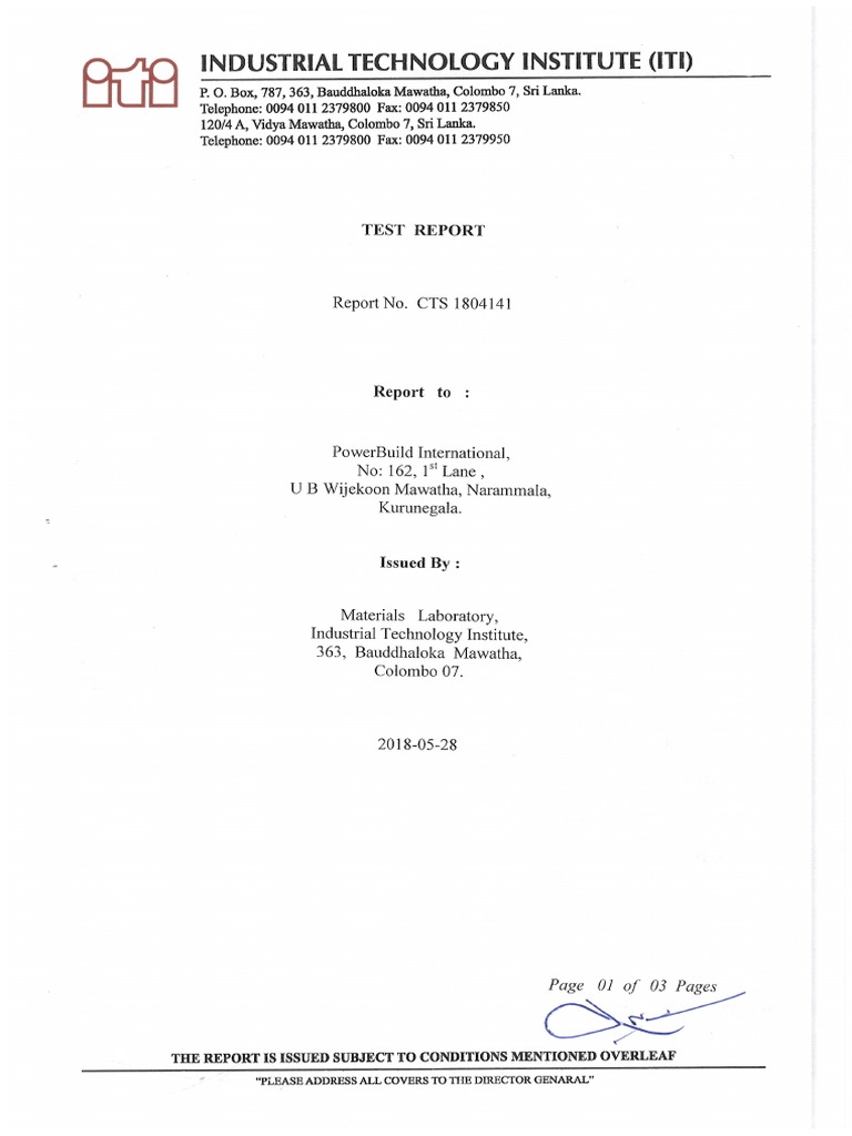 ITI Test Report - Setting Time An Other Tests | PDF