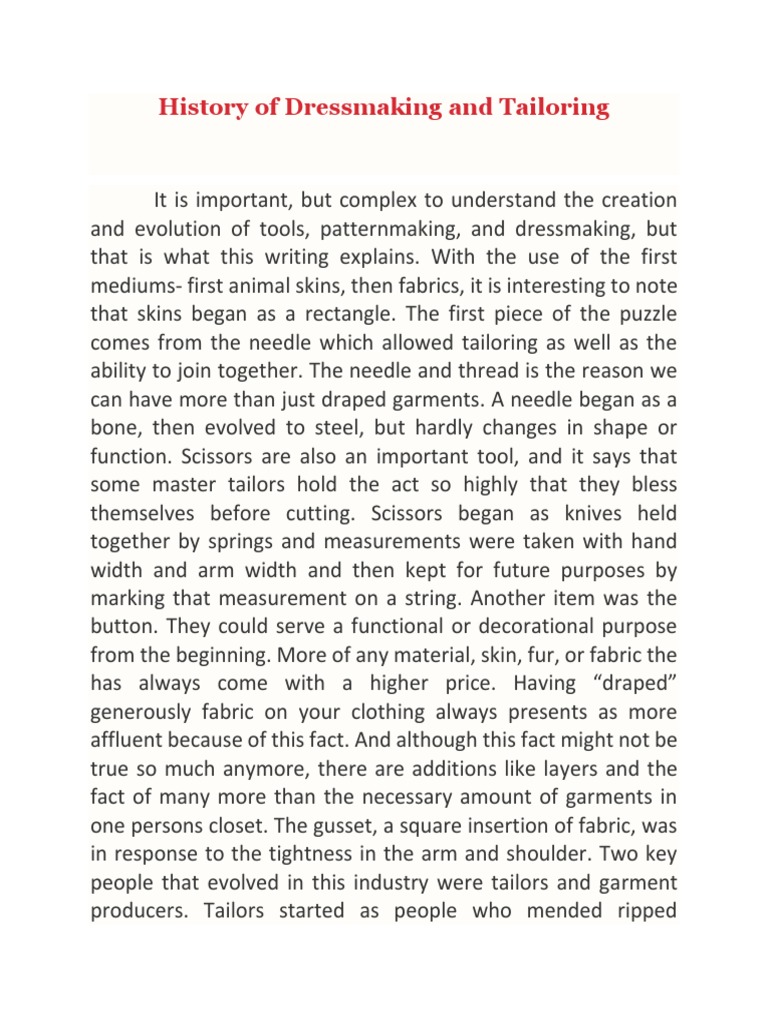 History of Dressmaking and Tailoring | PDF | Clothing | Consumer Goods