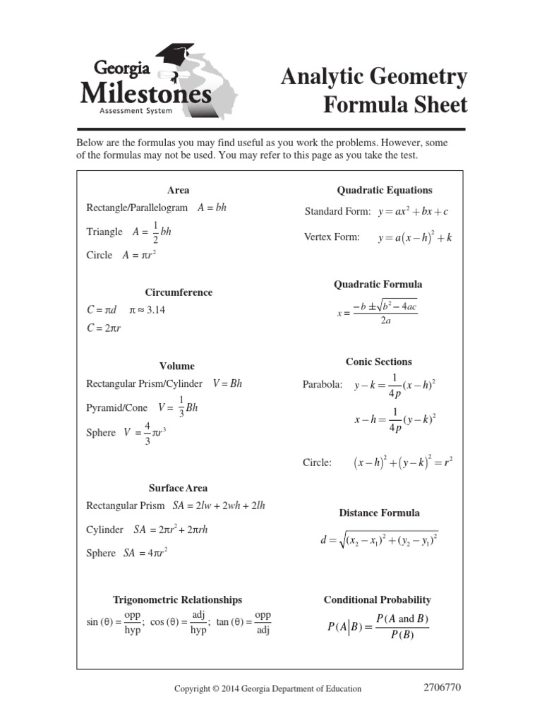Analytic Geometry Formula Sheet 220 | PDF | Area | Differential Geometry