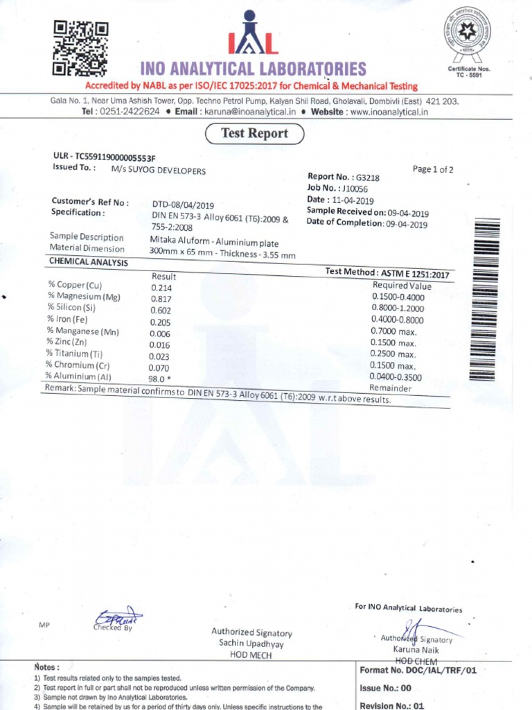 Aluform 3rd Party Test Report | PDF