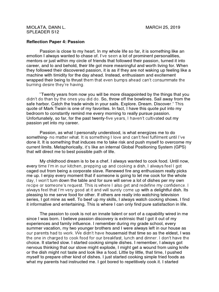 Reflection Paper 4: Passion | PDF | Recipe | Chef