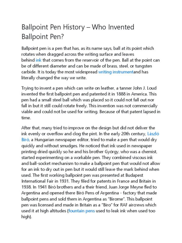 Ballpoint Pen History - Who Invented Ballpoint Pen?: Ink Writing ...