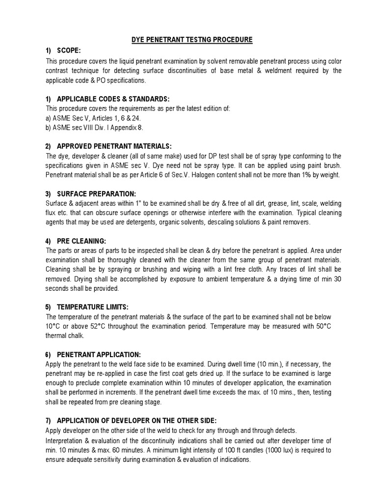 DP Test Procedure | Download Free PDF | Materials | Chemistry